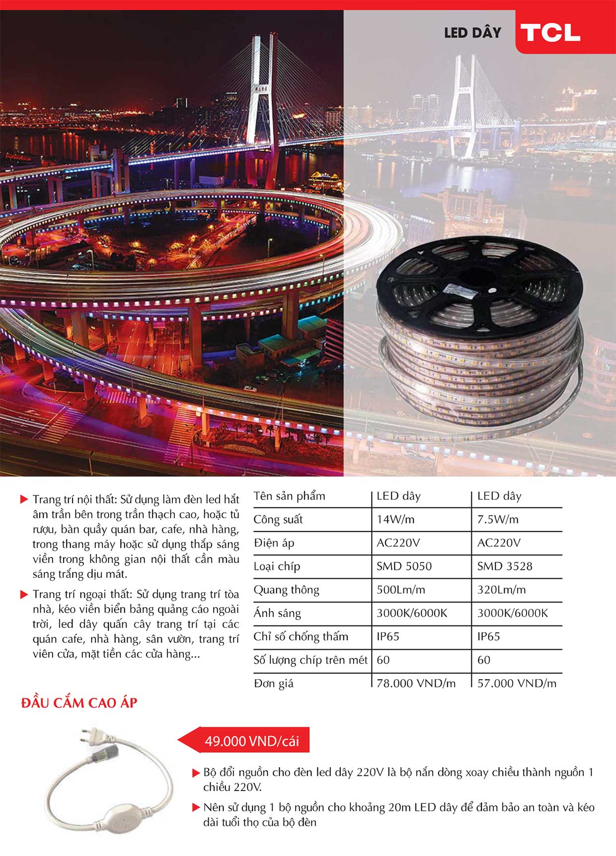 Đèn led dây TCL 14W/m | STP14-220V.5050-TCL