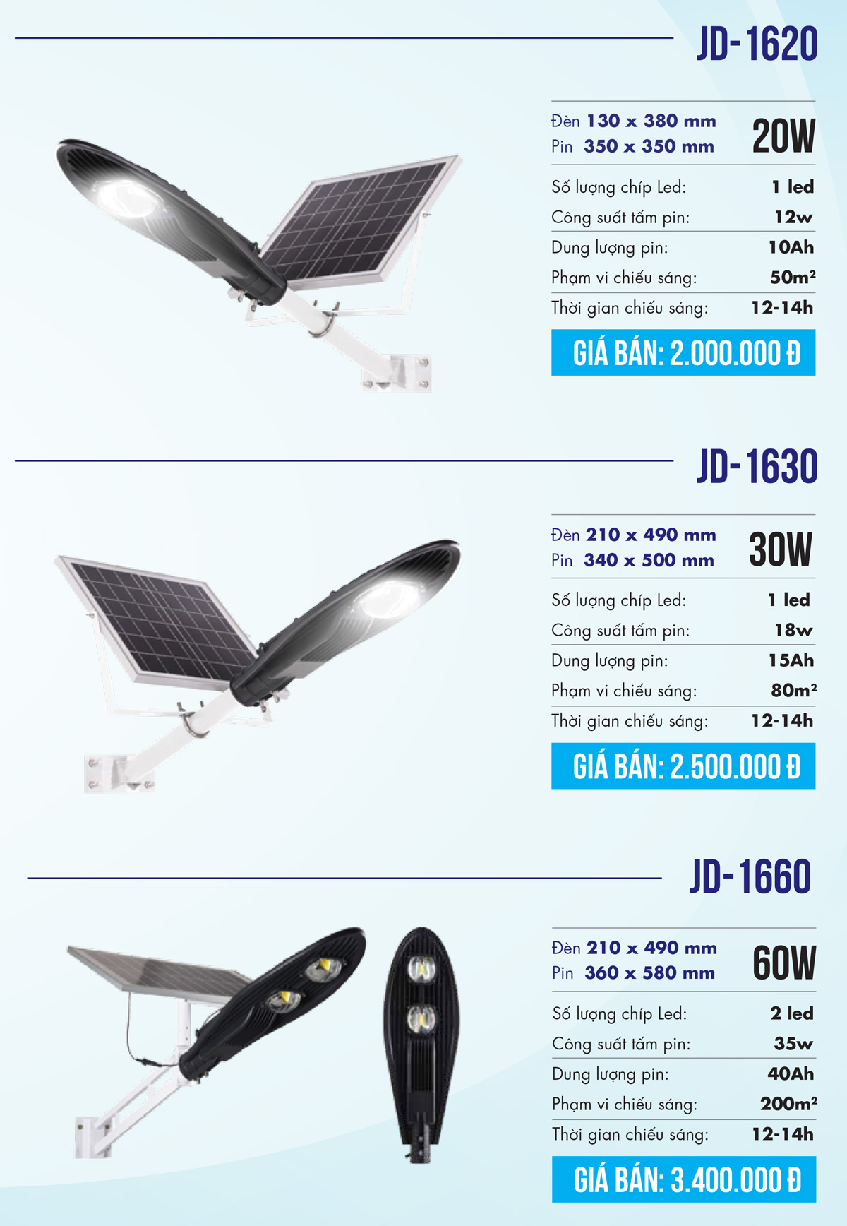 Bảng giá đèn năng lượng mặt trời JinDian Solar Light