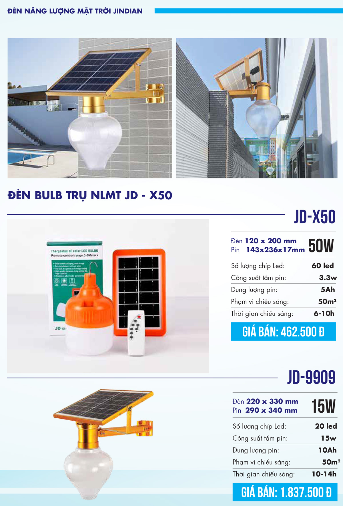 Bảng giá đèn năng lượng mặt trời JinDian Solar Light