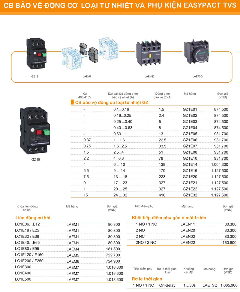 CB bảo vệ động cơ loại từ và nhiệt GV2ME Schneider | GV2ME